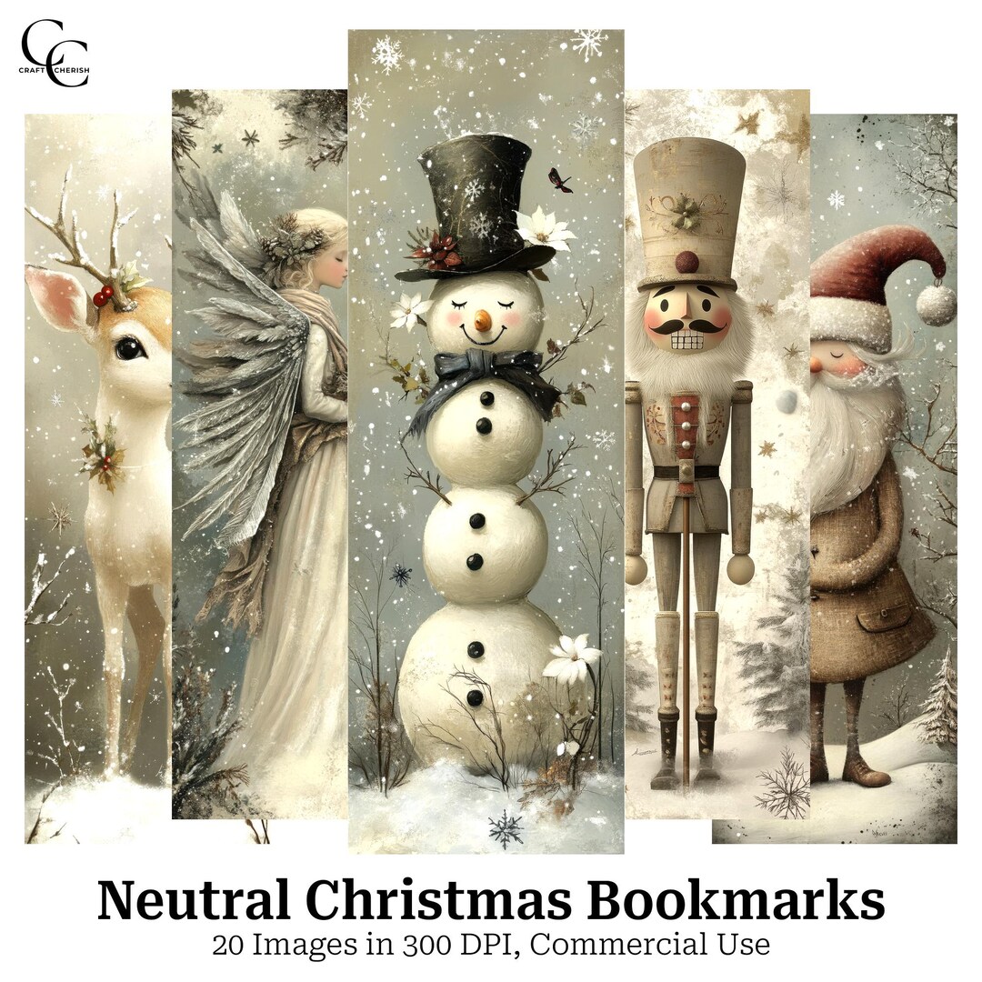 20 Neutral Christmas Bookmarks, Christmas Tag, Christmas Craft ...