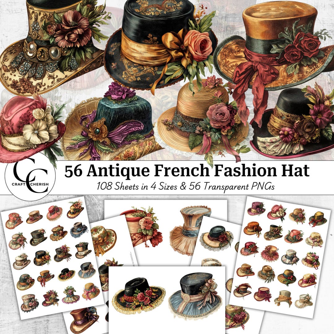 56 Antique French Fashion Hat Ephemera: Junk Journaling, Scrapbooking ...