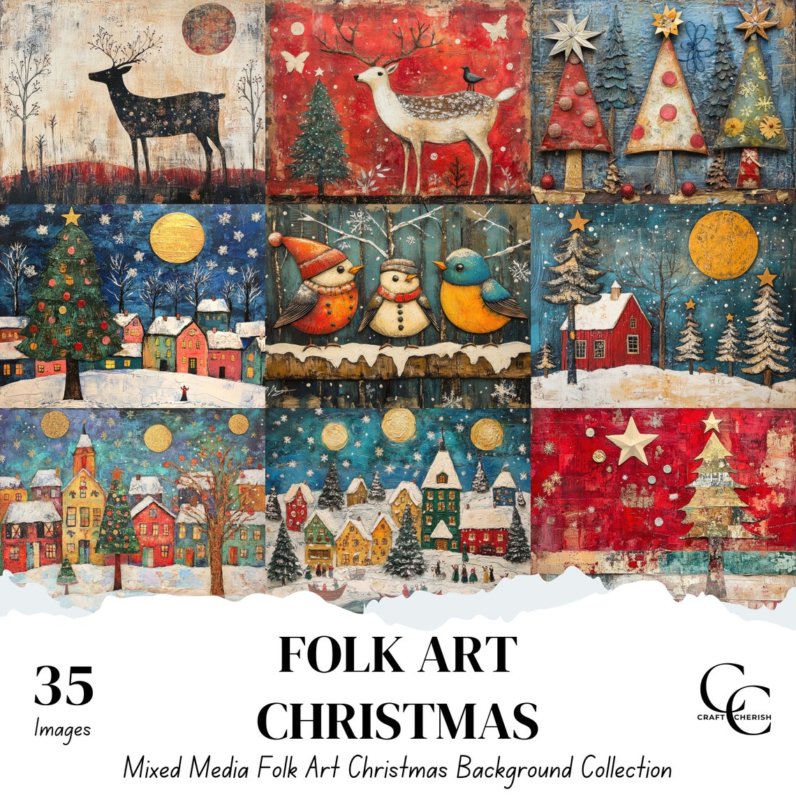Christmas Folk Art Paper: Mixed Media Scrapbook Ephemera (digital ...