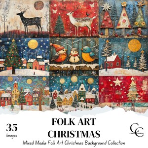 Christmas Folk Art Paper: Mixed Media Scrapbook Ephemera (digital ...