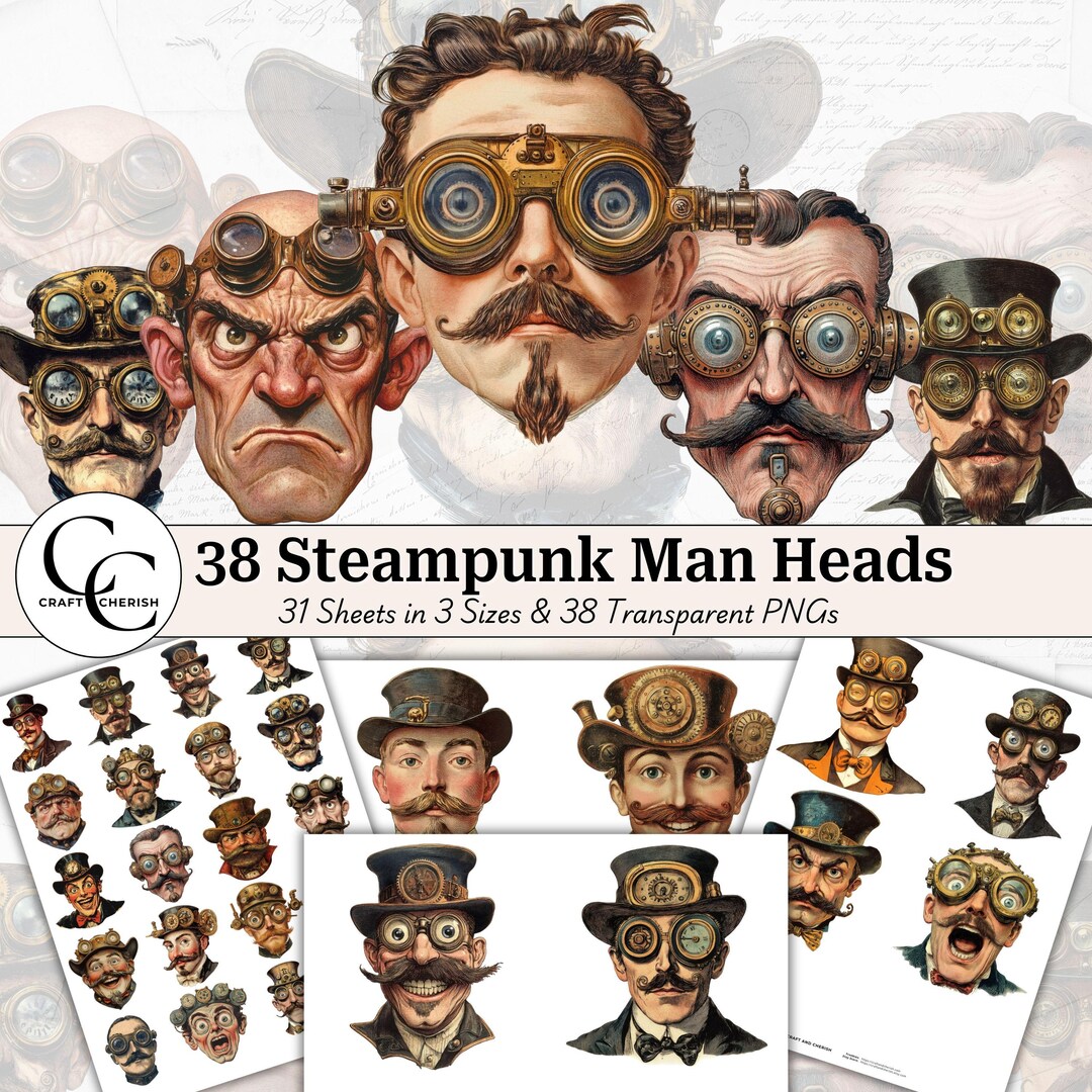 38 Steampunk Man Head Art, Vintage Steampunk Head Clipart, Steampunk ...