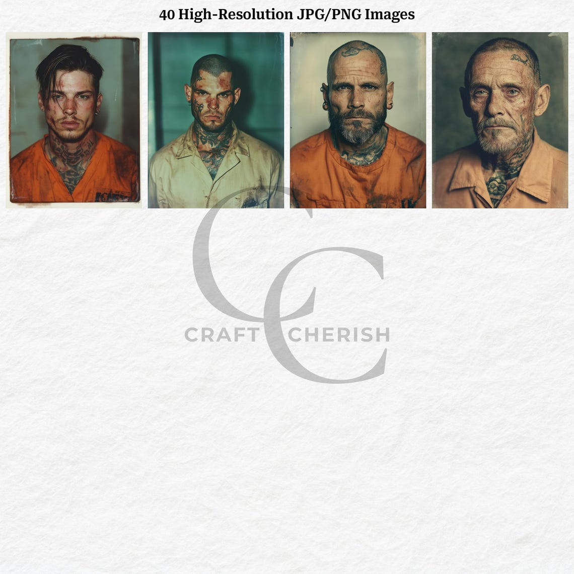 40 Male Prisoner Portrait Images: Mugshot Papercraft (digital Download ...
