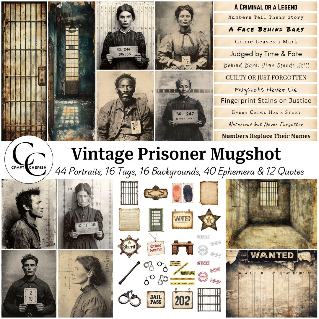 Vintage Prisoner Mugshot Images: Junk Journal Papercraft (digital ...