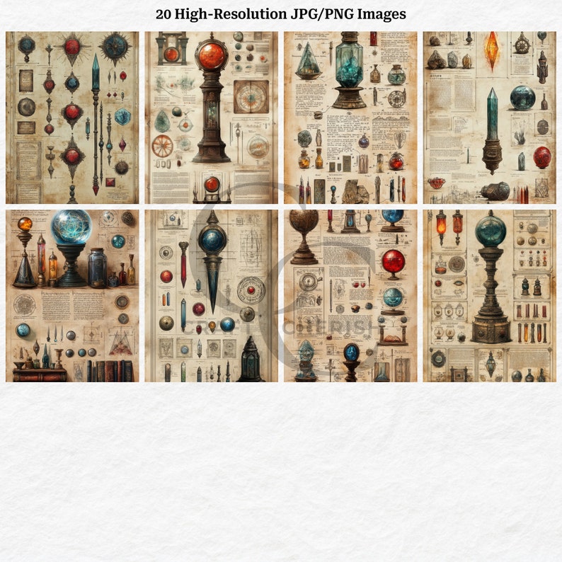 20 Magical Journal Pages, Witch Crystal Ball, Enchanting Divination ...