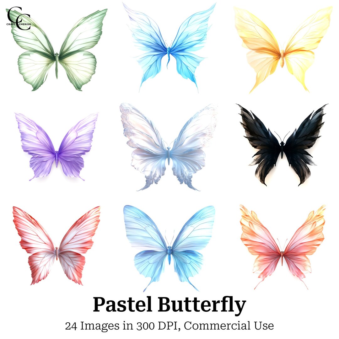 24 Pastel Butterflies Clipart, Spring Butterfly Graphics, Printable ...
