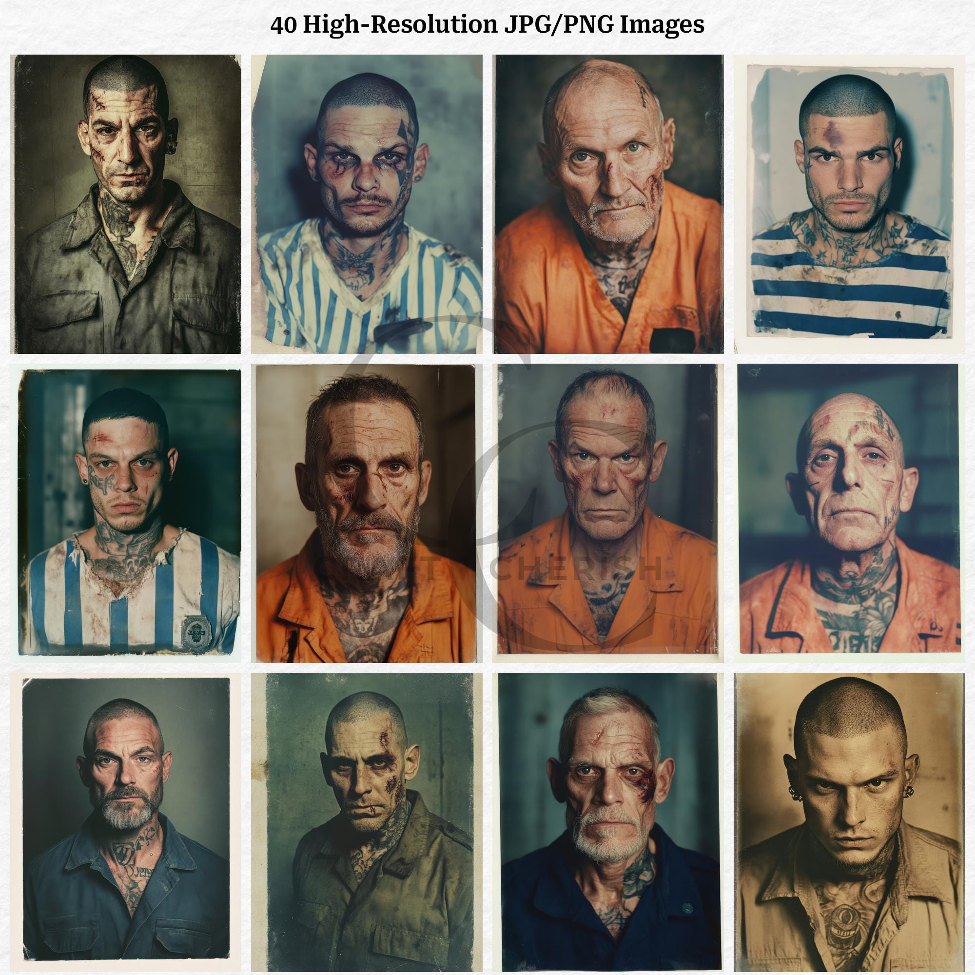 40 Male Prisoner Portrait Images: Mugshot Papercraft (digital Download ...
