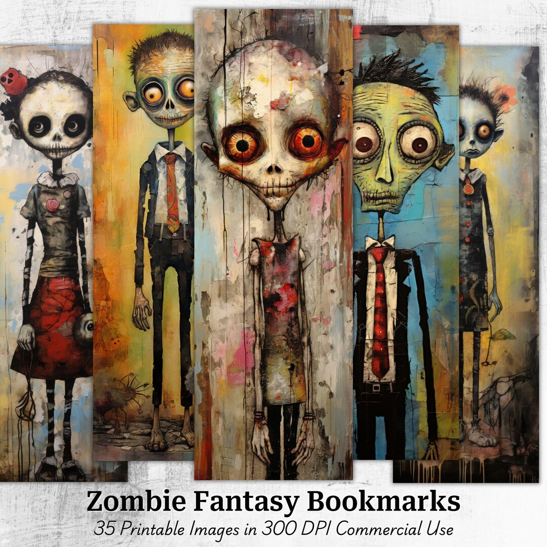Zombie Bookmarks Digital Art: Halloween Bookmark for Junk Journals ...
