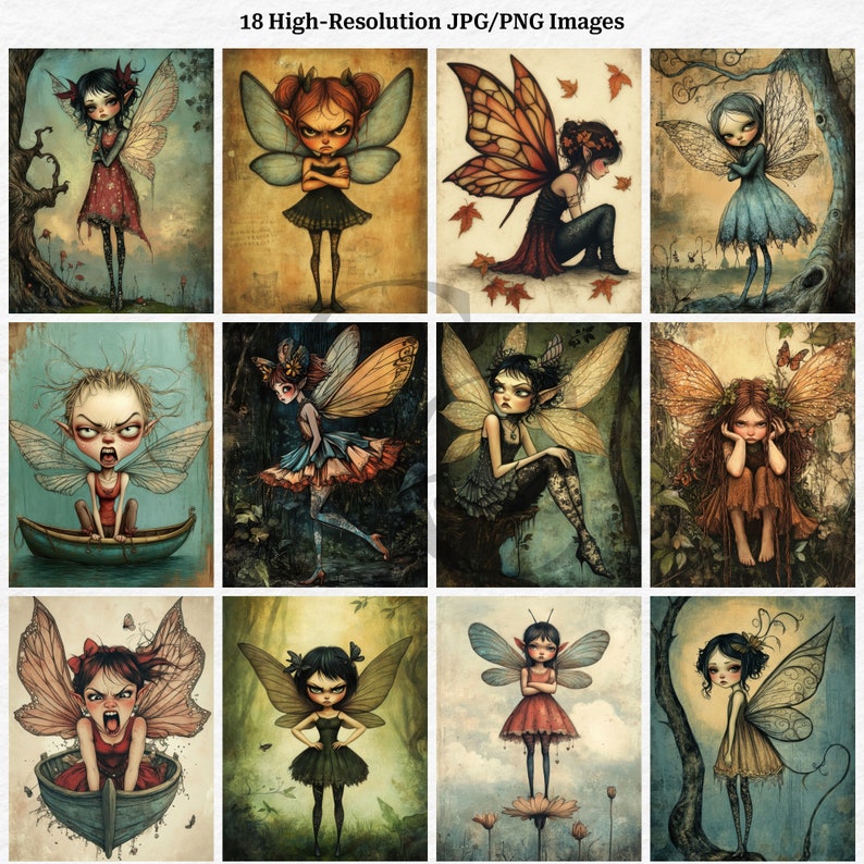 Creepy Angry Fairy Digital Art: Crazy Pixie Images for Junk Journals ...