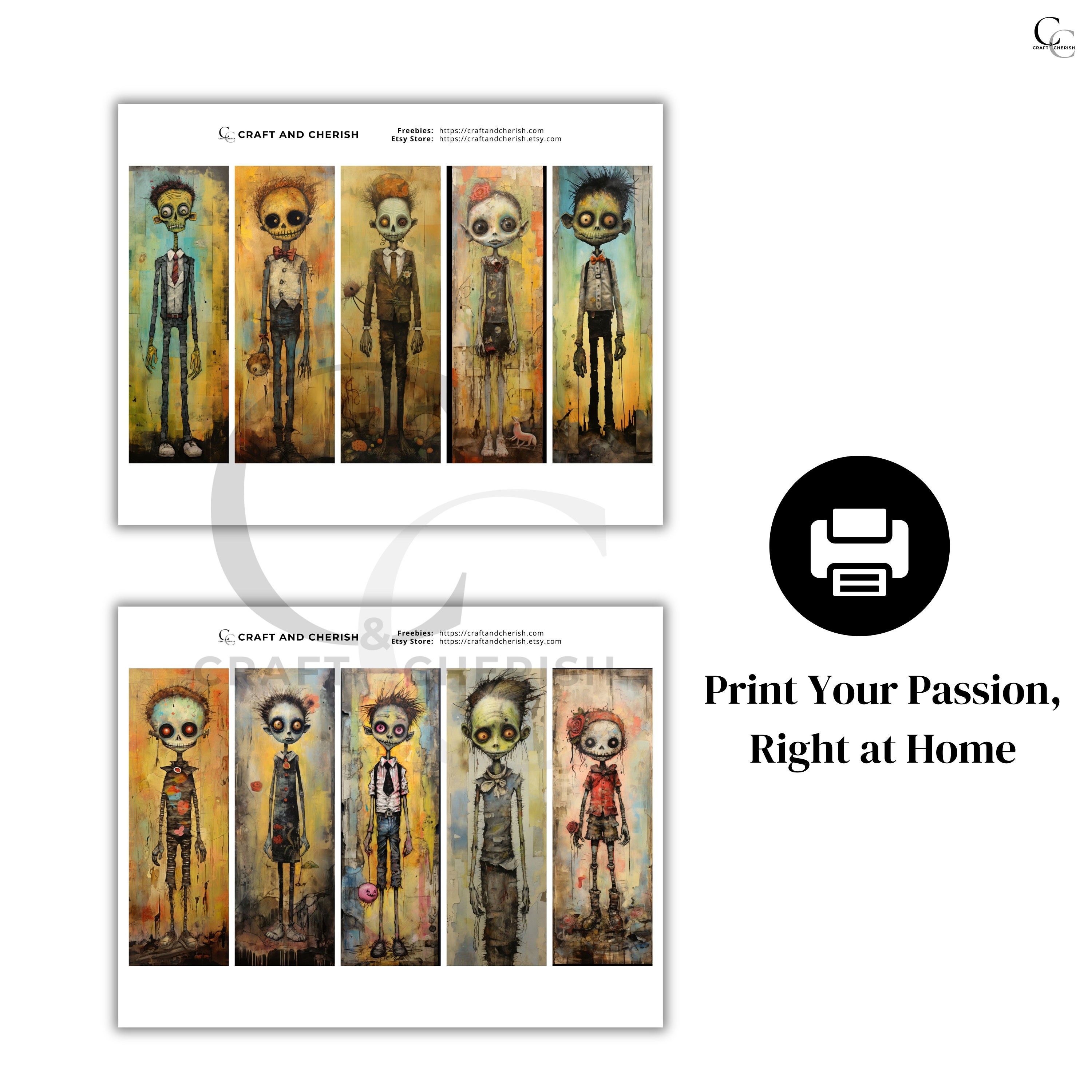 Zombie Bookmarks Digital Art: Halloween Bookmark for Junk Journals ...