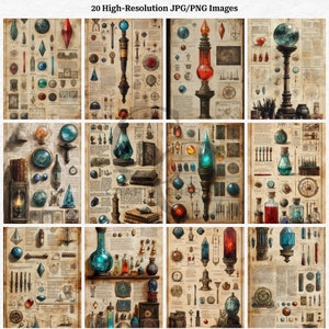 20 Magical Journal Pages, Witch Crystal Ball, Enchanting Divination ...