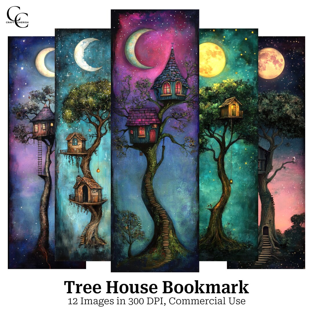 12 Tree House Printable Bookmark Images, Fantasy Tree House, Paper ...