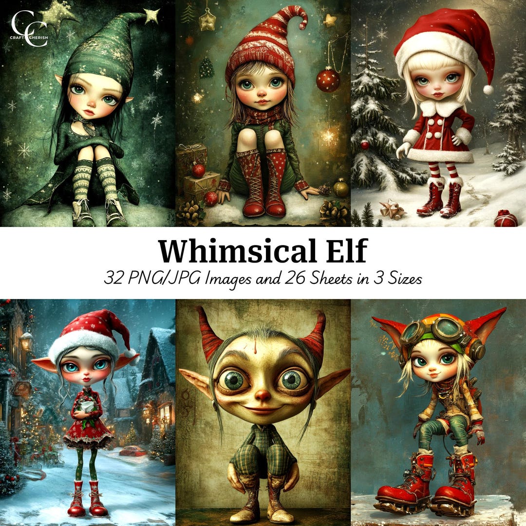 32 Whimsical Elf Printable Images, Quirky Christmas Elf, Christmas ...