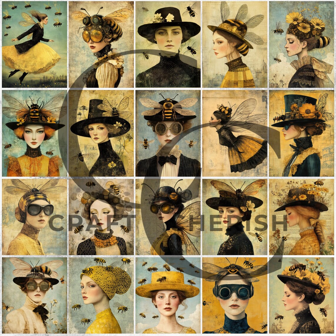 Bee Woman Digital Art: Surreal Ladies Images for Junk Journals (digital ...