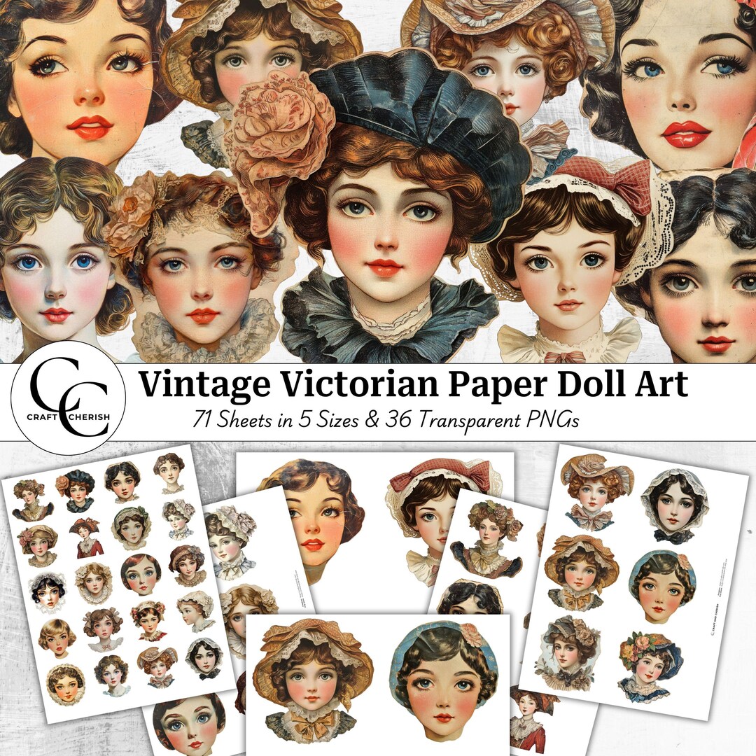 36 Victorian Paper Doll Head Art, Paper Doll Clipart, Vintage Ephemera ...