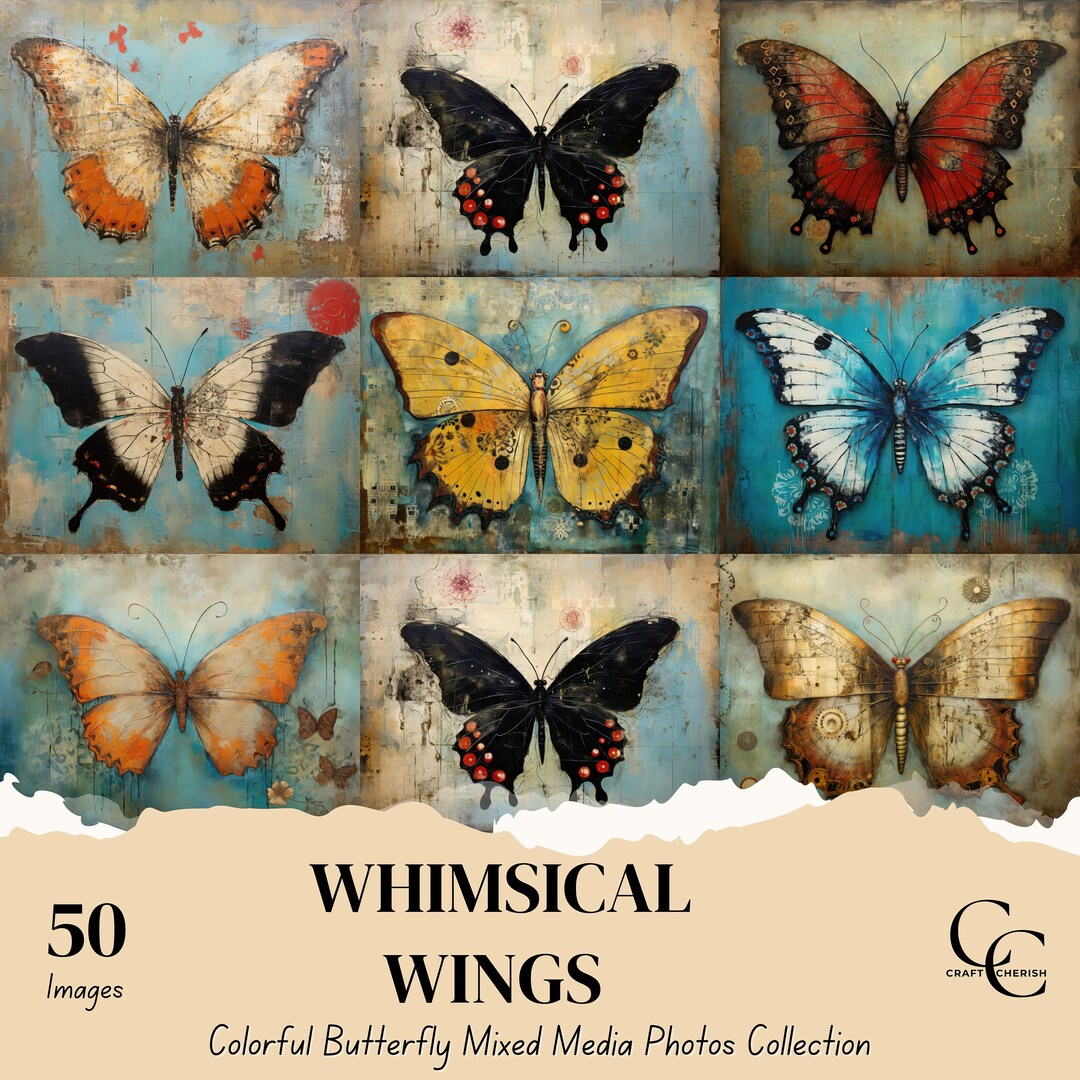50 Colorful Butterfly Images, Mixed Media Butterfly, Printable Images ...