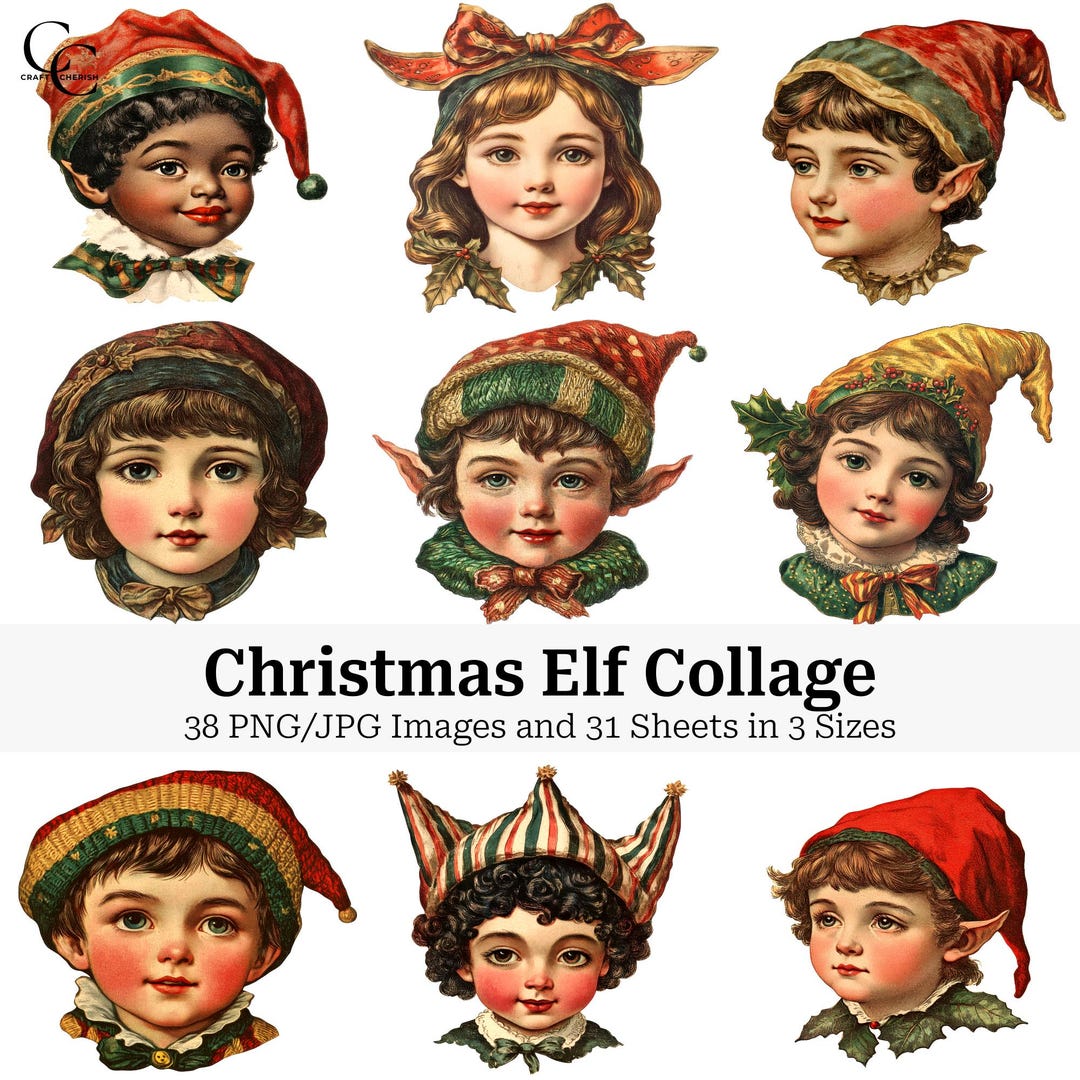Christmas Elf Clipart: Vintage Collage Ephemera (digital Download) - Etsy