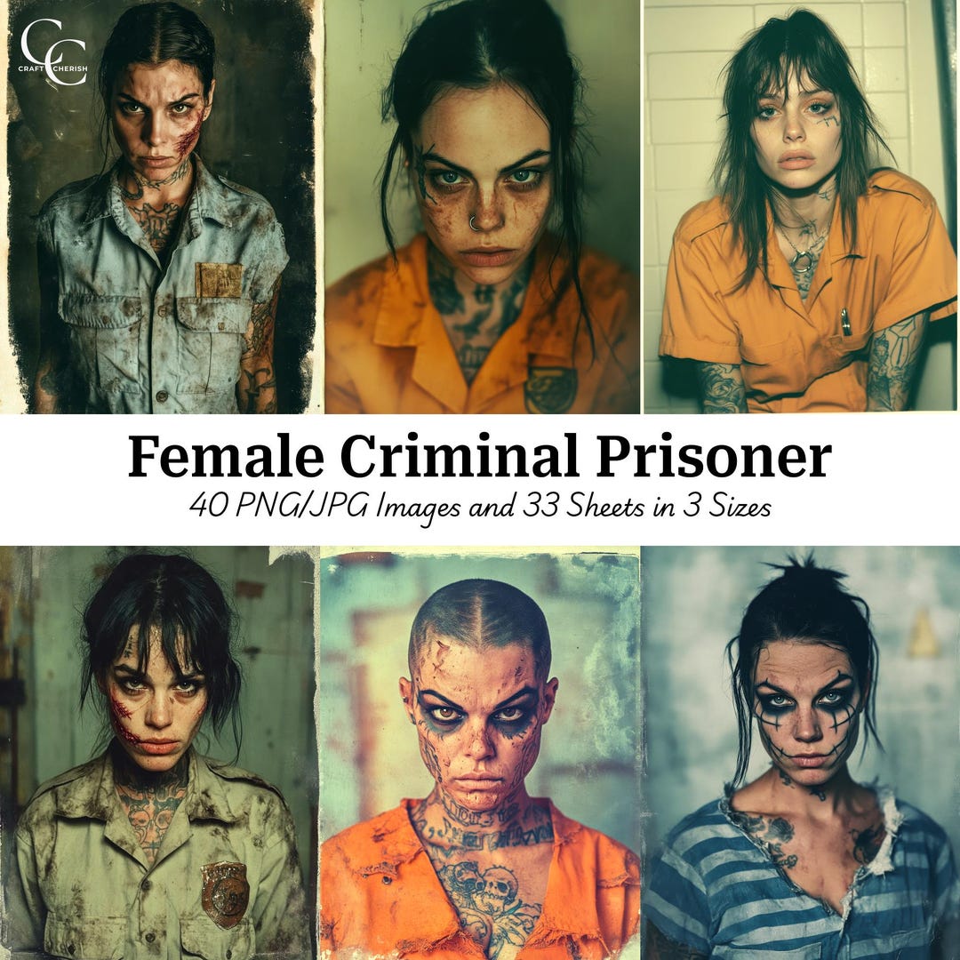 Female Inmate Mugshot Portraits: Papercraft Scrapbook Images (digital ...