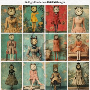 Clock Face Woman Printable Images: Whimsical Head Girl for Junk ...