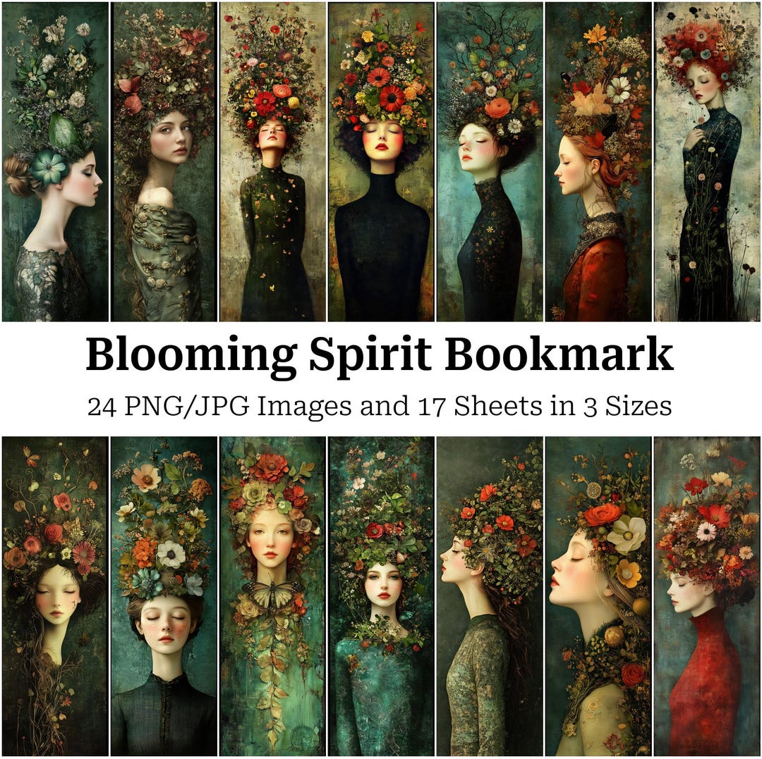 Floral Head Woman Bookmark Tags: Mixed Media Fantasy Art for Junk ...
