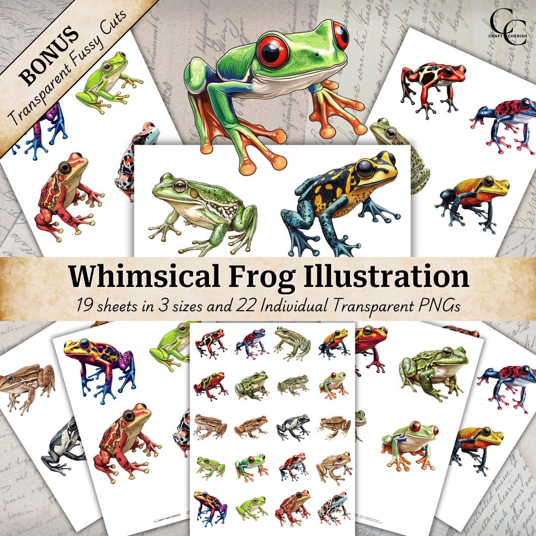 Frog Illustration: Hand-colored Vintage Ephemera, Transparent Pngs ...