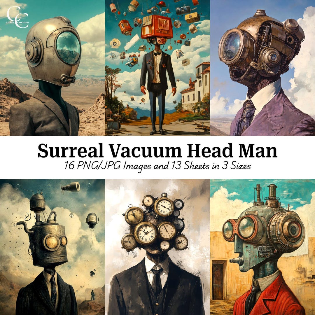 16 Surreal Vacuum Head Man Printable Images, Whimsical Art, Paper Craft ...
