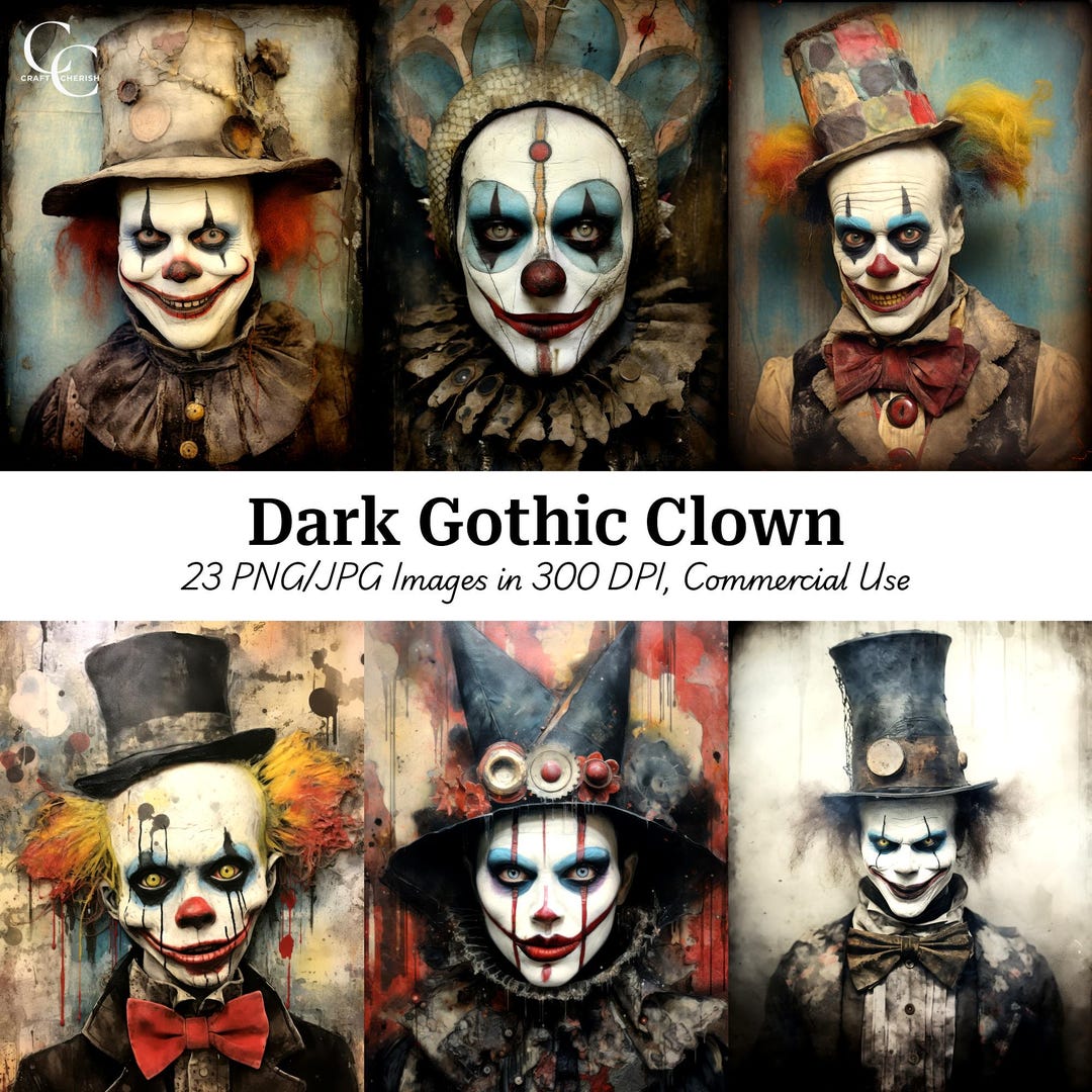 Gothic Clown Images: Creepy Carnival, Scrapbooking (digital Download ...
