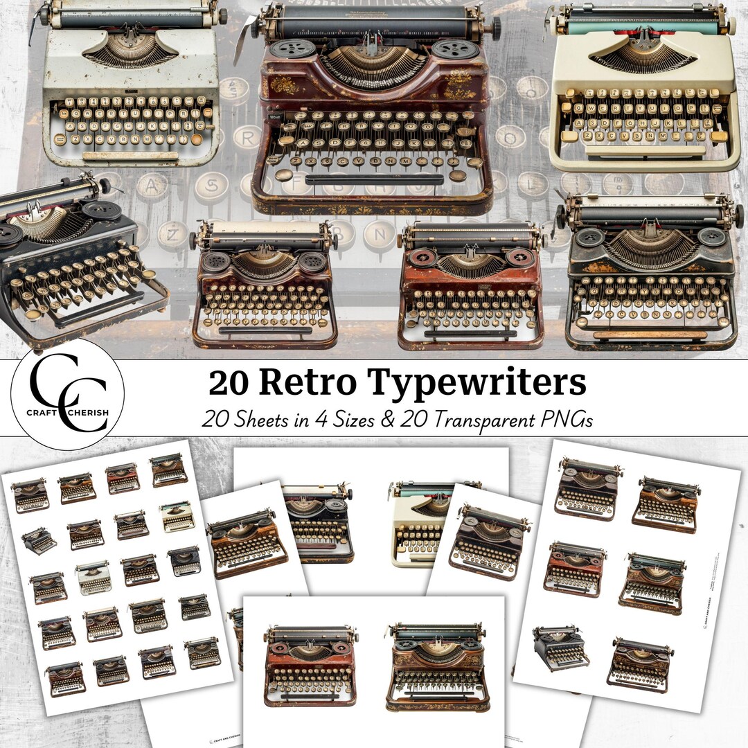 20 Retro Typewriter Clipart: Vintage Junk Journal Graphics (digital ...