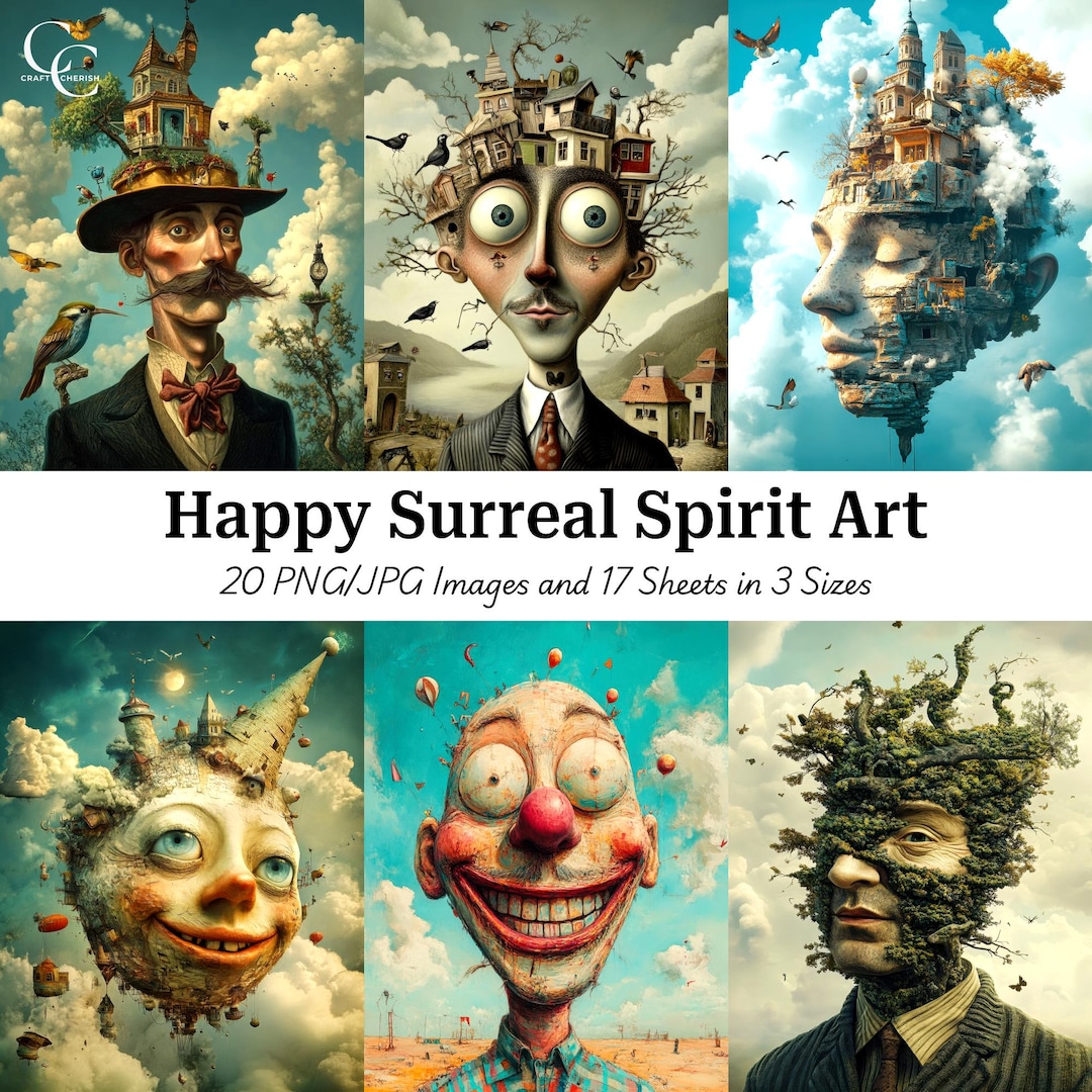 20 Happy Surreal Spirit Digital Images, Printable Images, Paper Craft ...