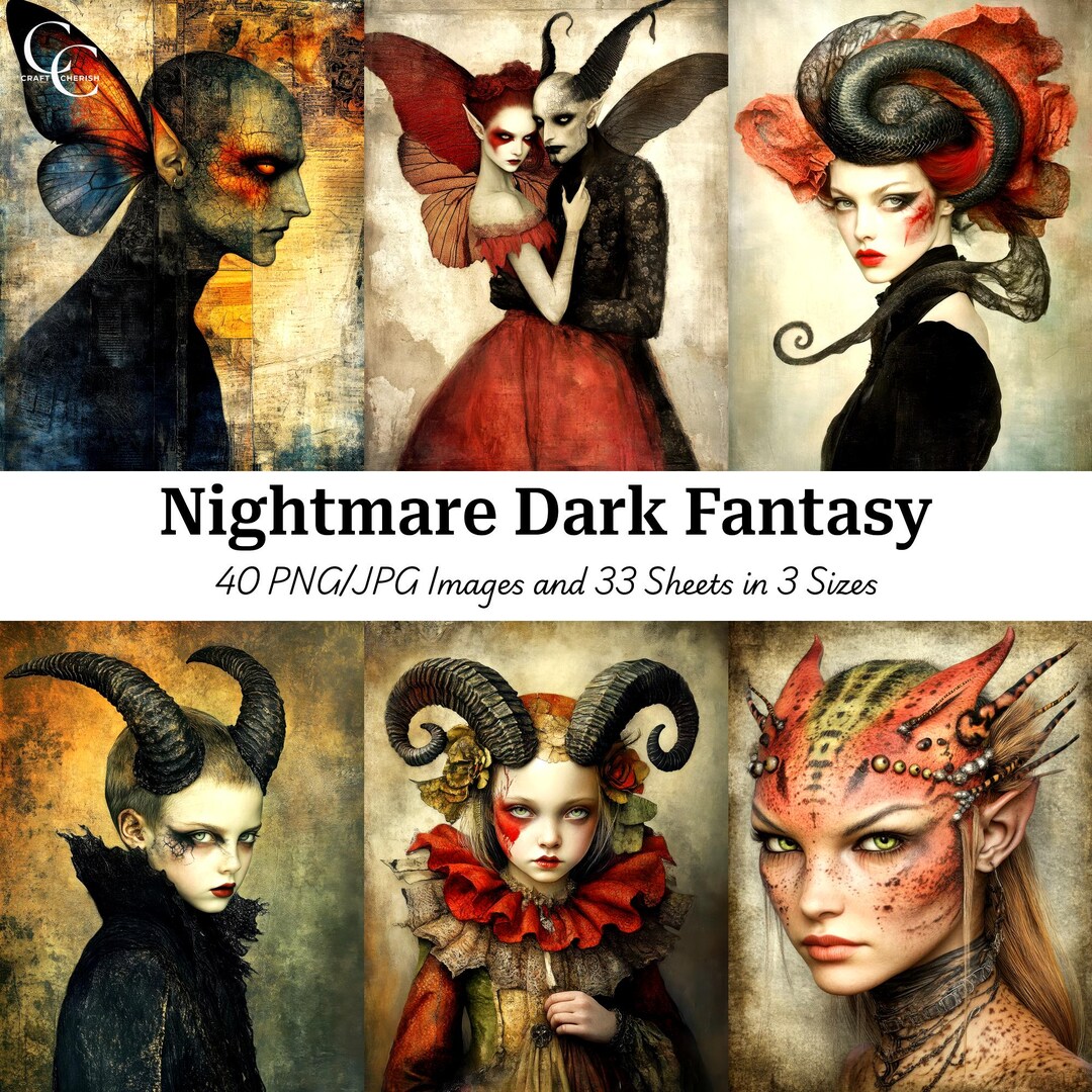 40 Nightmare Dark Fantasy Portraits Printable Images, Surreal Fantasy ...
