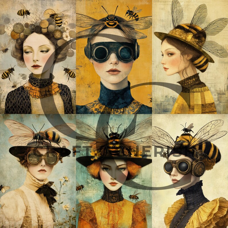 Bee Woman Digital Art: Surreal Ladies Images for Junk Journals (digital ...