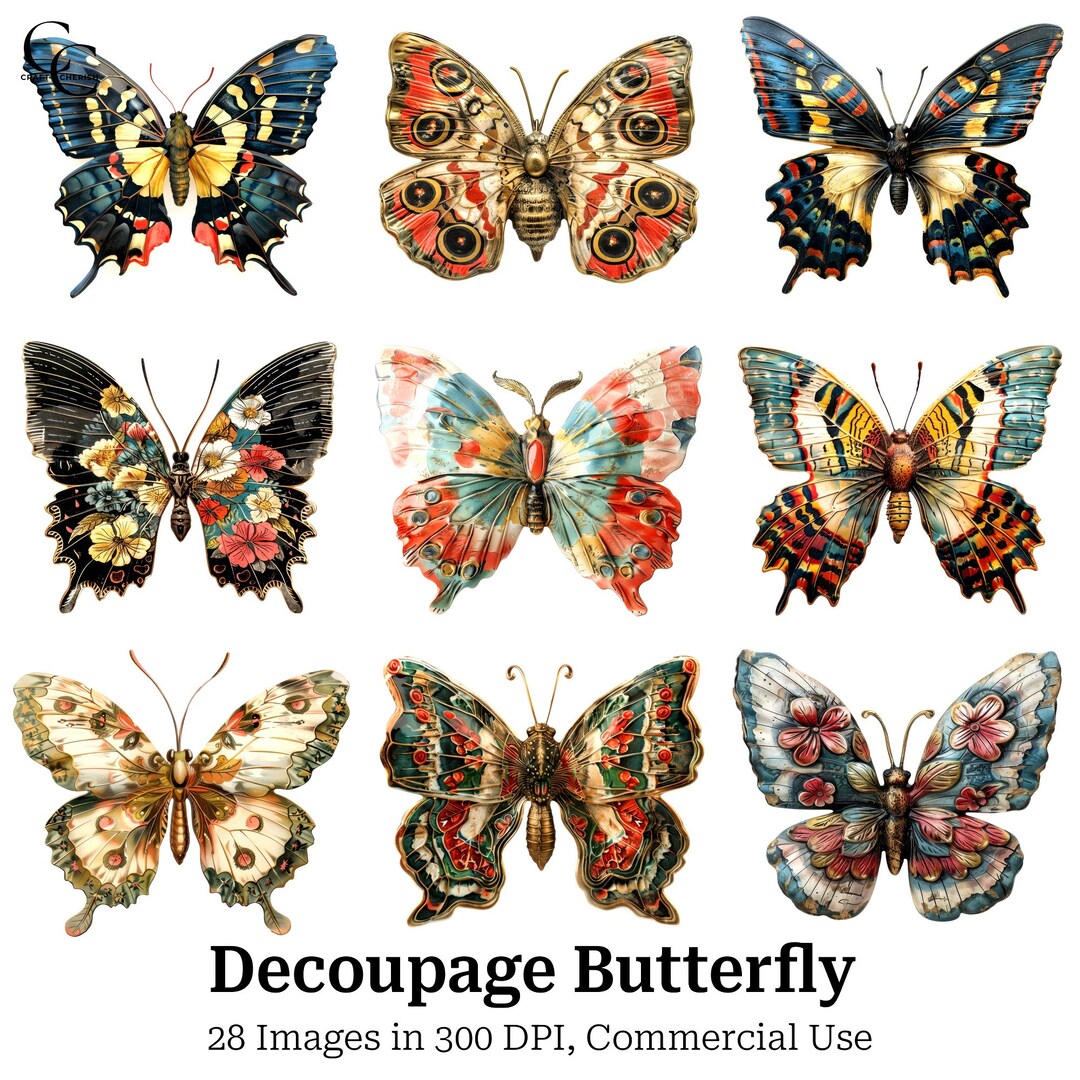 28 Realistic Butterfly, Decoupage Butterflies, Figurine, Paper Craft ...