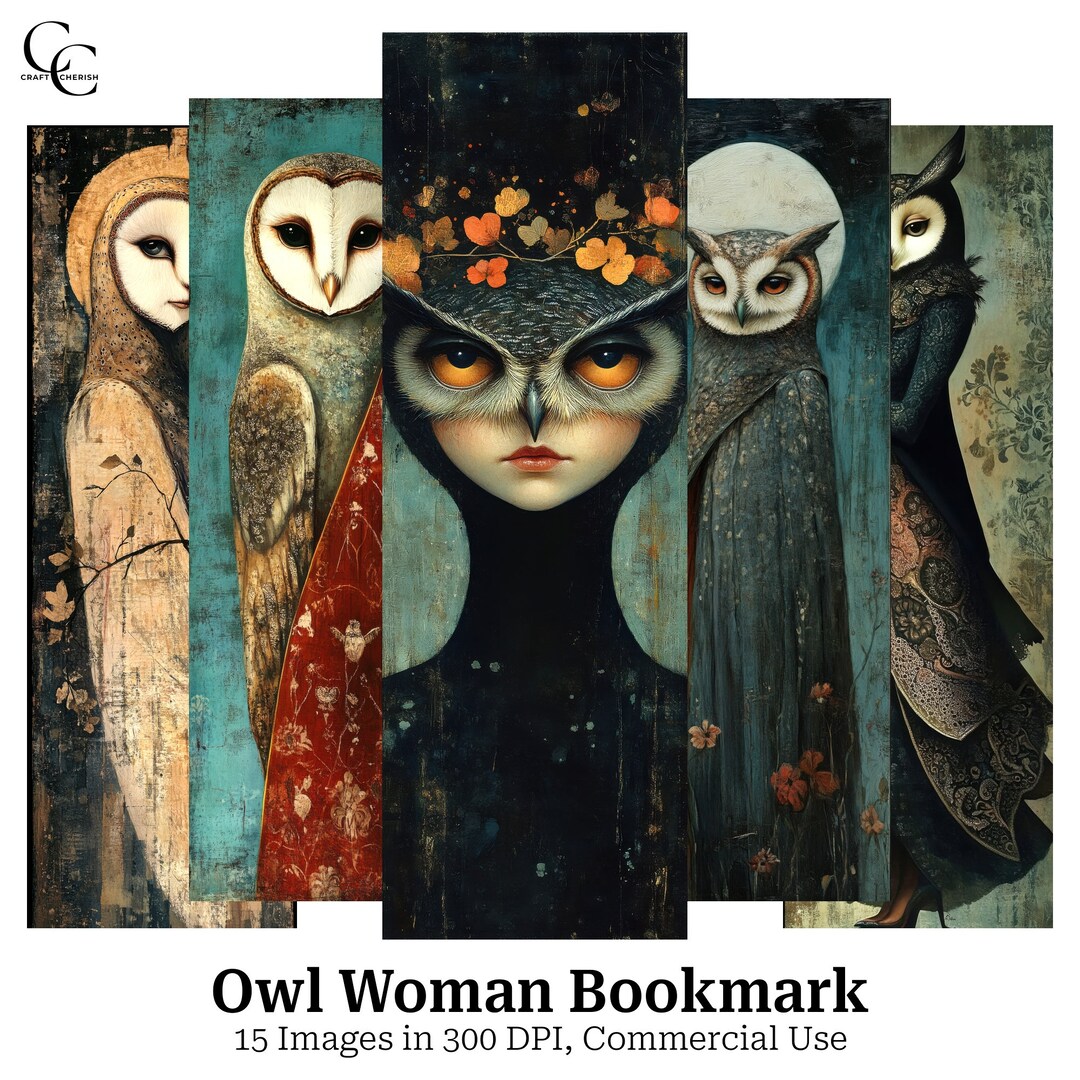 15 Owl Woman Printable Bookmark Images, Surreal Woman, Owl Women, Paper ...
