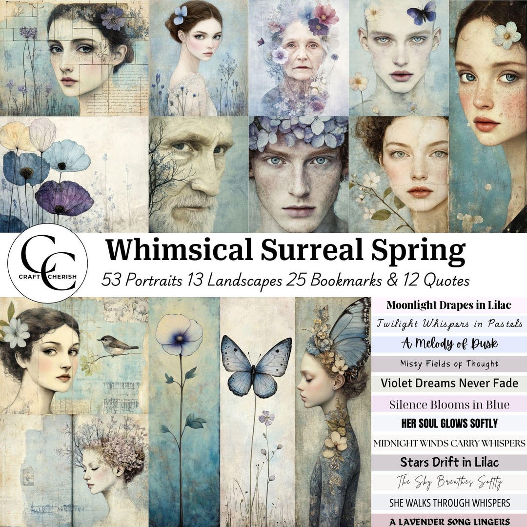 Whimsical Spring Portrait Art: Surreal Ephemera for Junk Journals ...
