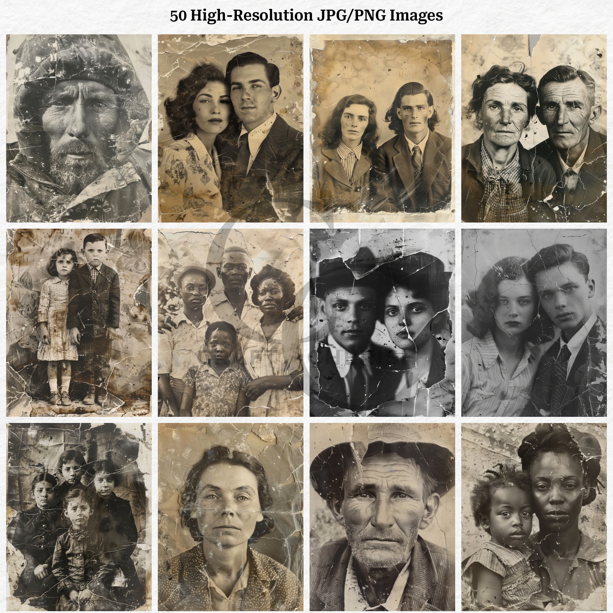 Tattered Vintage Portrait Collage: 50 Old Photos for Junk Journals ...