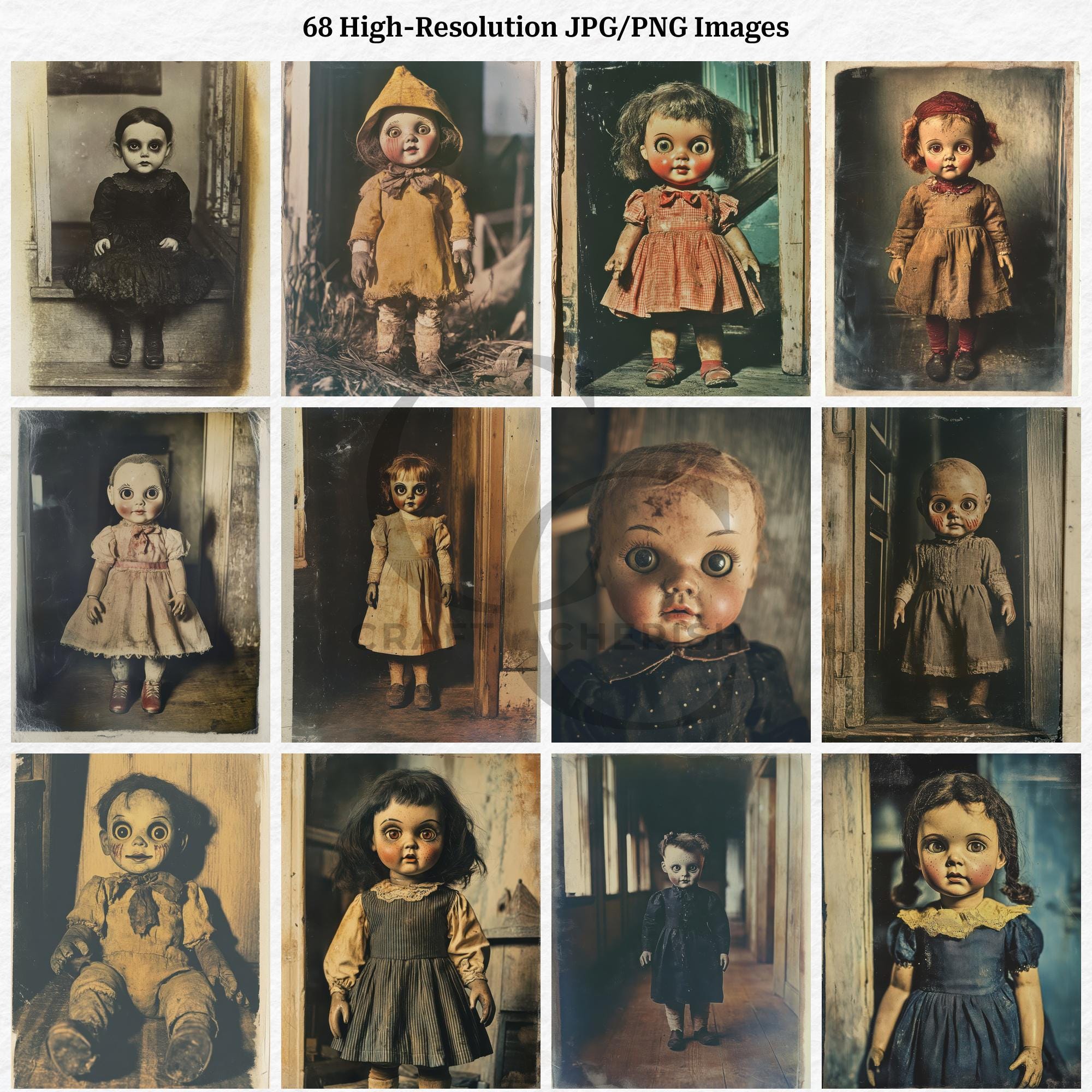 Vintage Creepy Doll Digital Art: Cursed Toy Images for Junk Journals ...