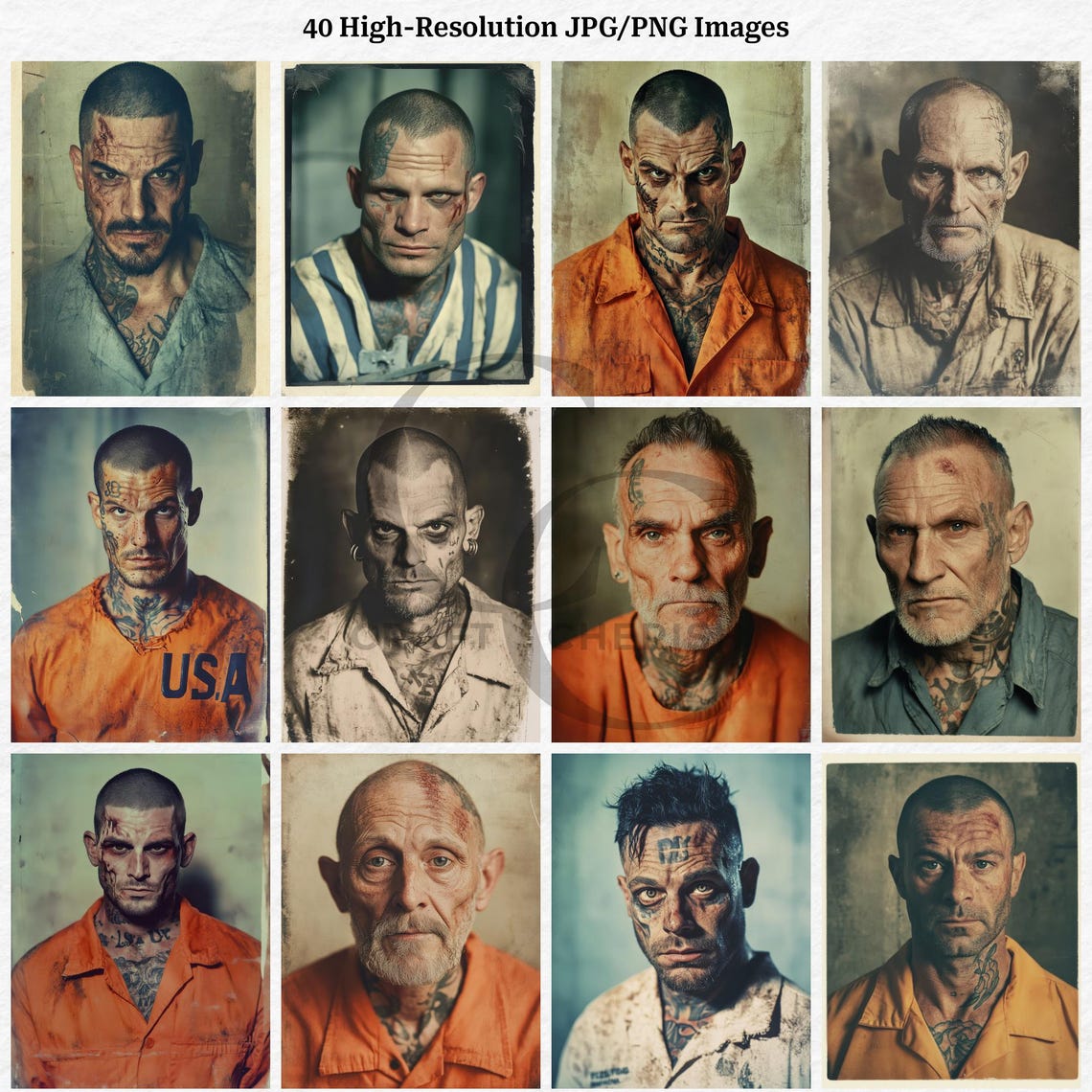 40 Male Prisoner Portrait Images: Mugshot Papercraft (digital Download ...