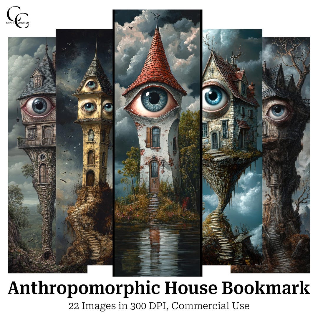 22 Anthropomorphic House Bookmark, Whimsical Surreal, Whimsical House ...