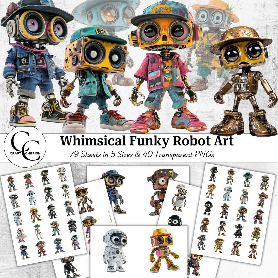 40 Whimsical Funky Robot, Colorful Retro Bots, Quirky Robot Collage ...