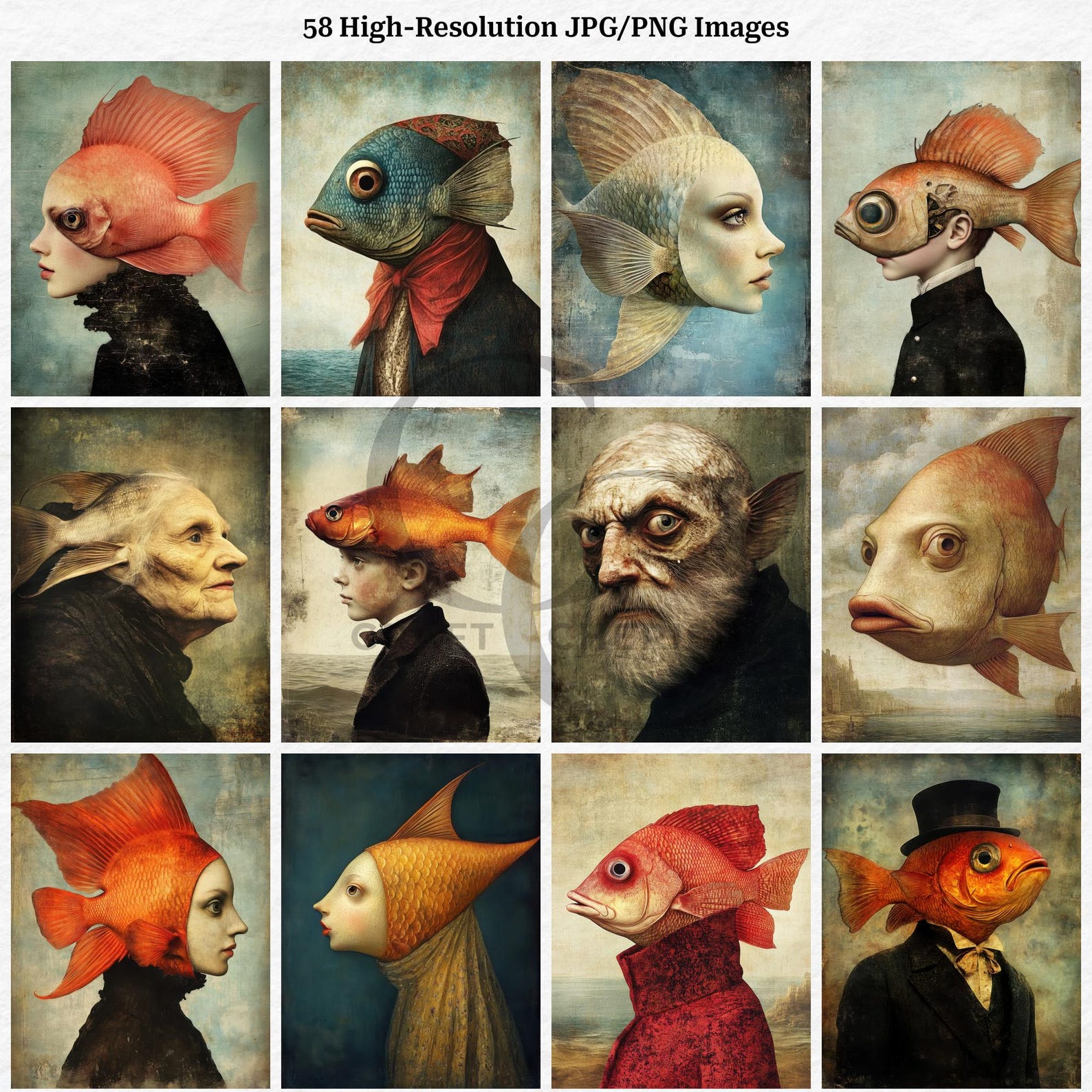 Fish Head People Images: Surreal Sea Creatures Digital Art for Junk ...