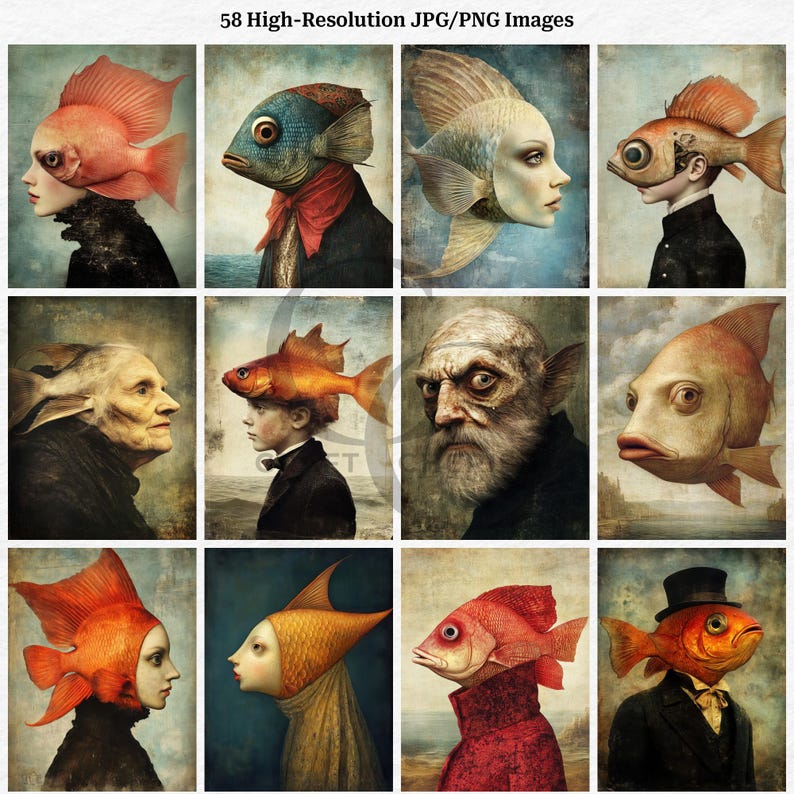 Fish Head People Images: Surreal Sea Creatures Digital Art for Junk ...