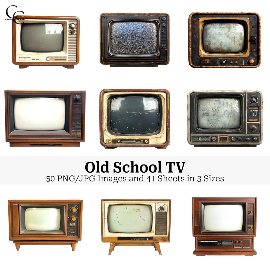 50 Old School TV Collage Transparent Images, Vintage Television ...