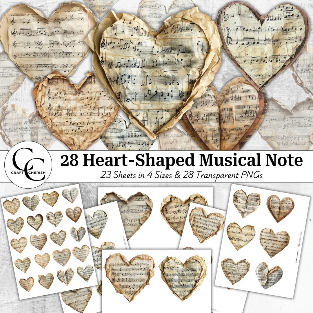 Heart Shaped Musical Notes Clipart: Vintage Ephemera (digital Download ...