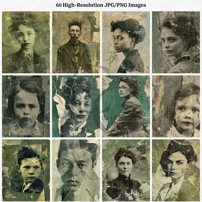 Vintage Green Portrait Paper Ephemera: Junk Journal Scrapbook (digital ...