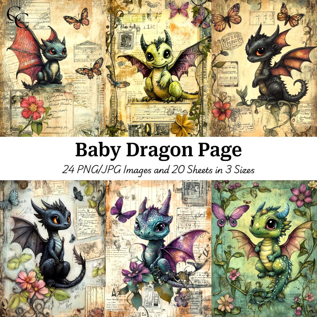 25 Baby Dragon Digital Pages, Cute Dragons, Printable Images, Paper ...