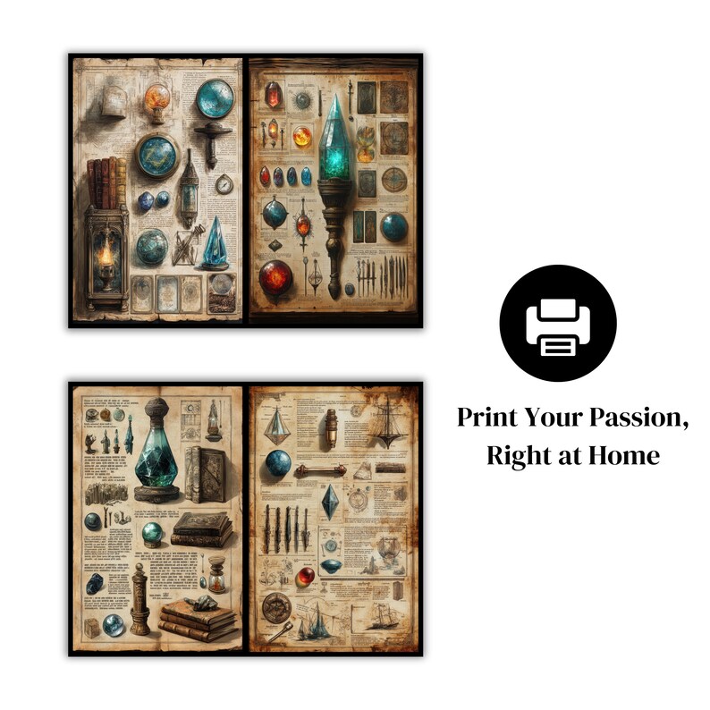 20 Magical Journal Pages, Witch Crystal Ball, Enchanting Divination ...