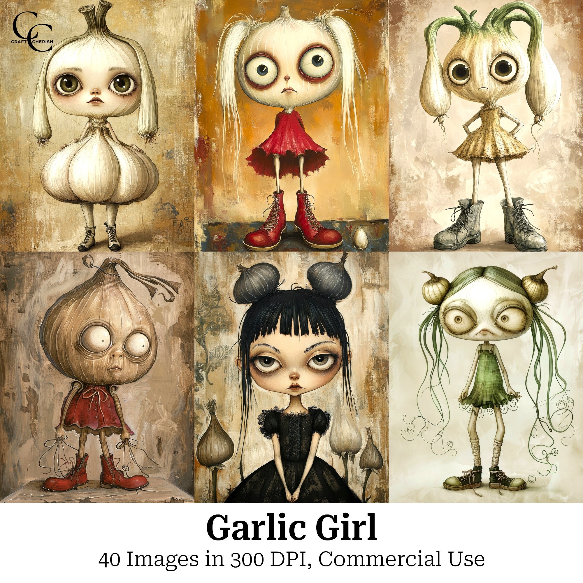 40 Garlic Girl, Whimsical Girl, Surreal Girls, Printable Images, Paper ...