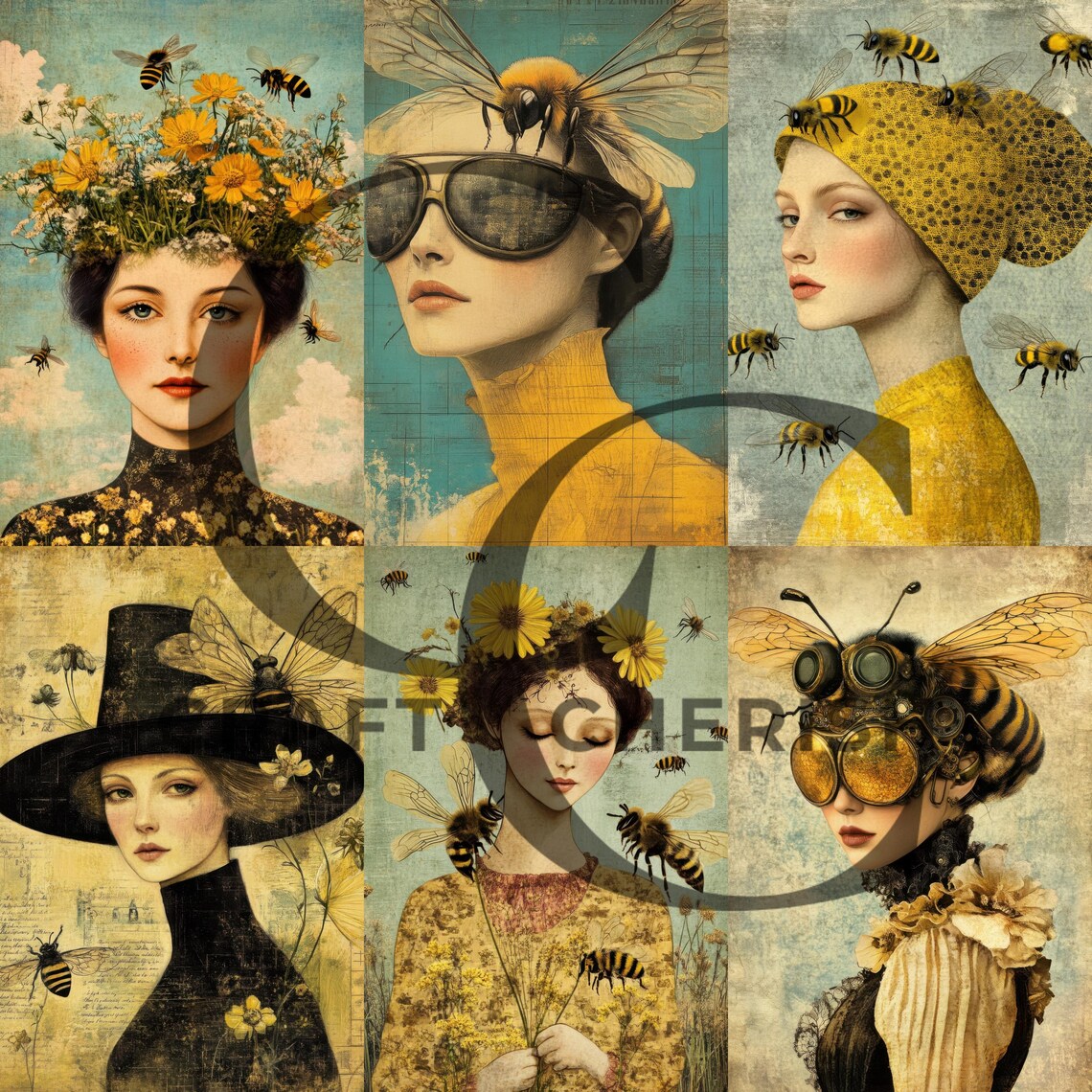 Bee Woman Digital Art: Surreal Ladies Images for Junk Journals (digital ...