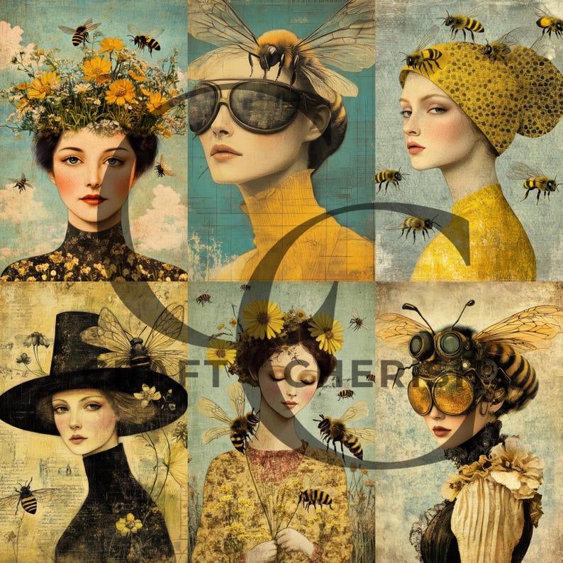 Bee Woman Digital Art: Surreal Ladies Images for Junk Journals (digital ...
