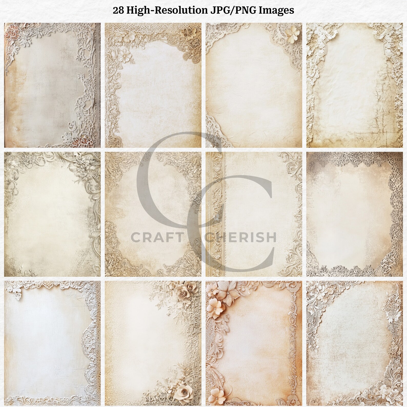 Neutral Vintage Lace Border Paper, Scrapbook Journal (digital Download ...