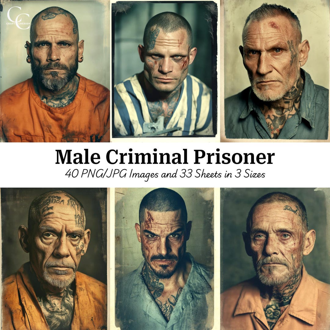 40 Male Prisoner Portrait Images: Mugshot Papercraft (digital Download ...